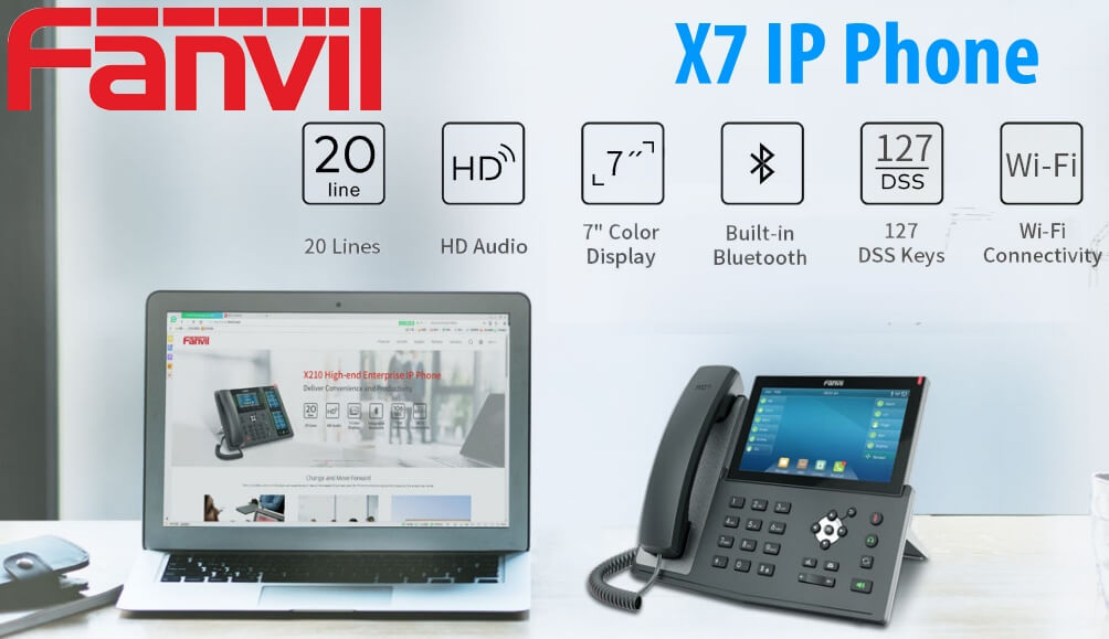 The Fanvil X7- is a high-end enterprise IP phone with touchscreen display